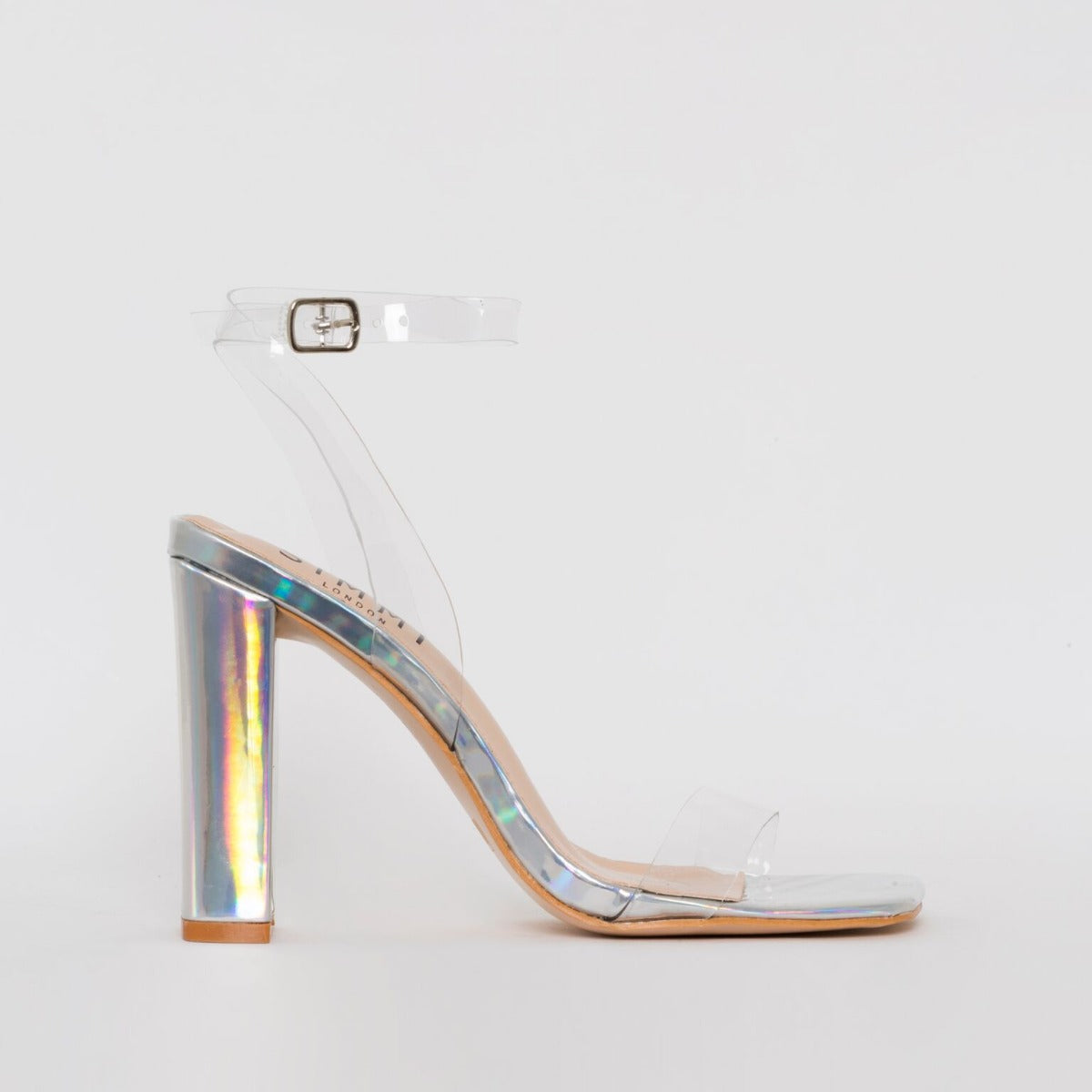 Dymond Silver Iridescent Clear Block Heels | Simmi London