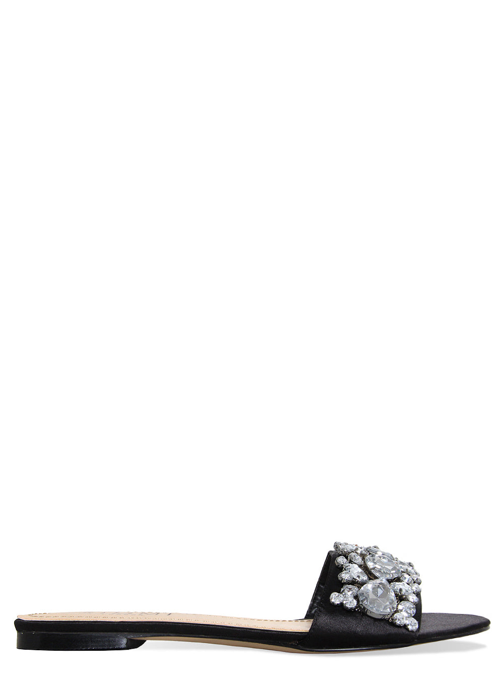 Ciara Black Satin Diamante Gem Sliders | Simmi London