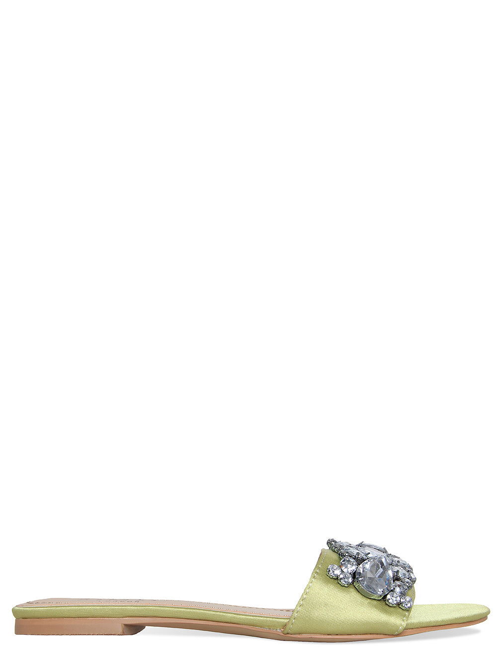 Ciara Sage Satin Diamante Gem Sliders – Simmi London