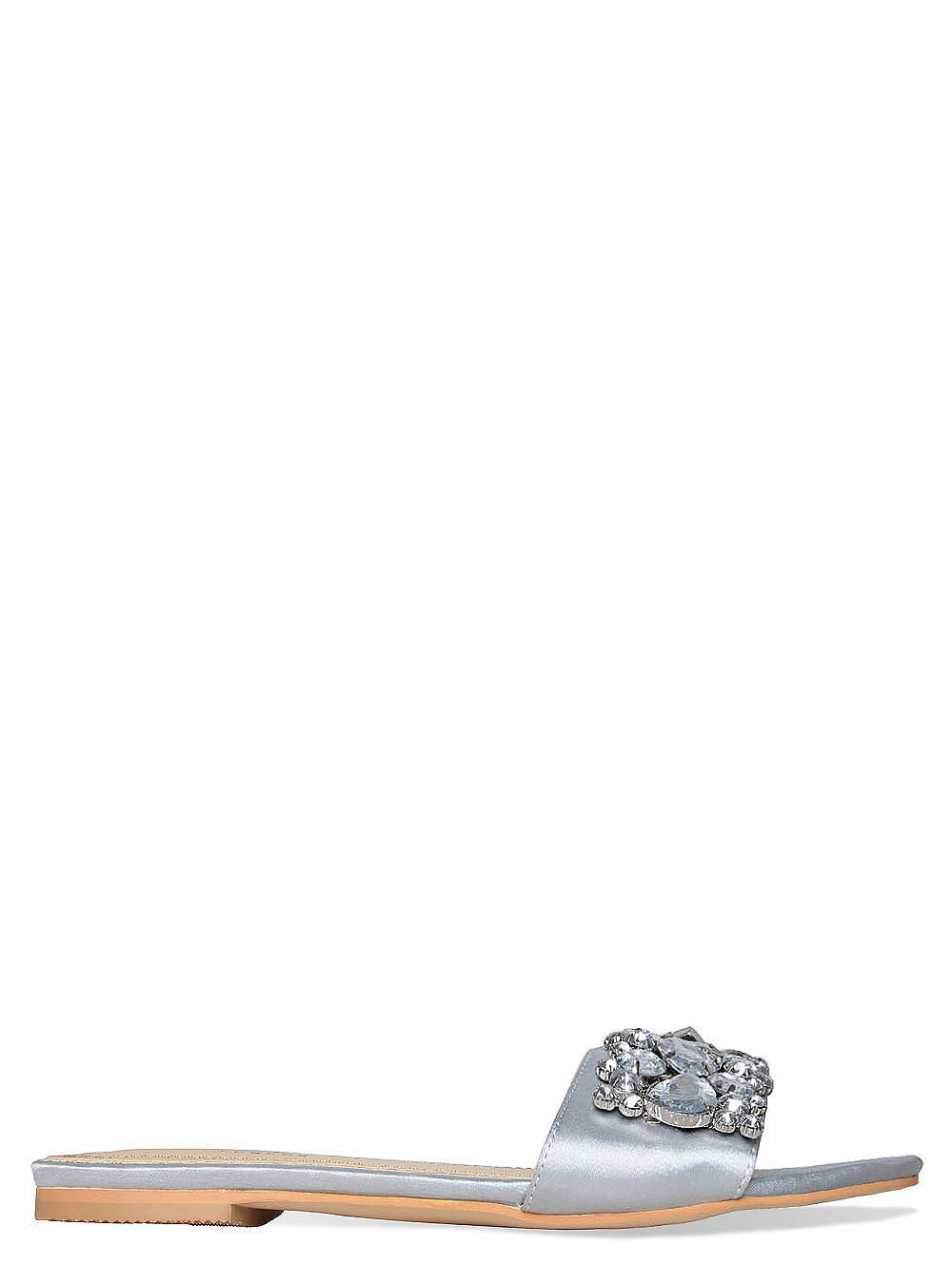 Ciara Silver Satin Diamante Gem Sliders – Simmi London