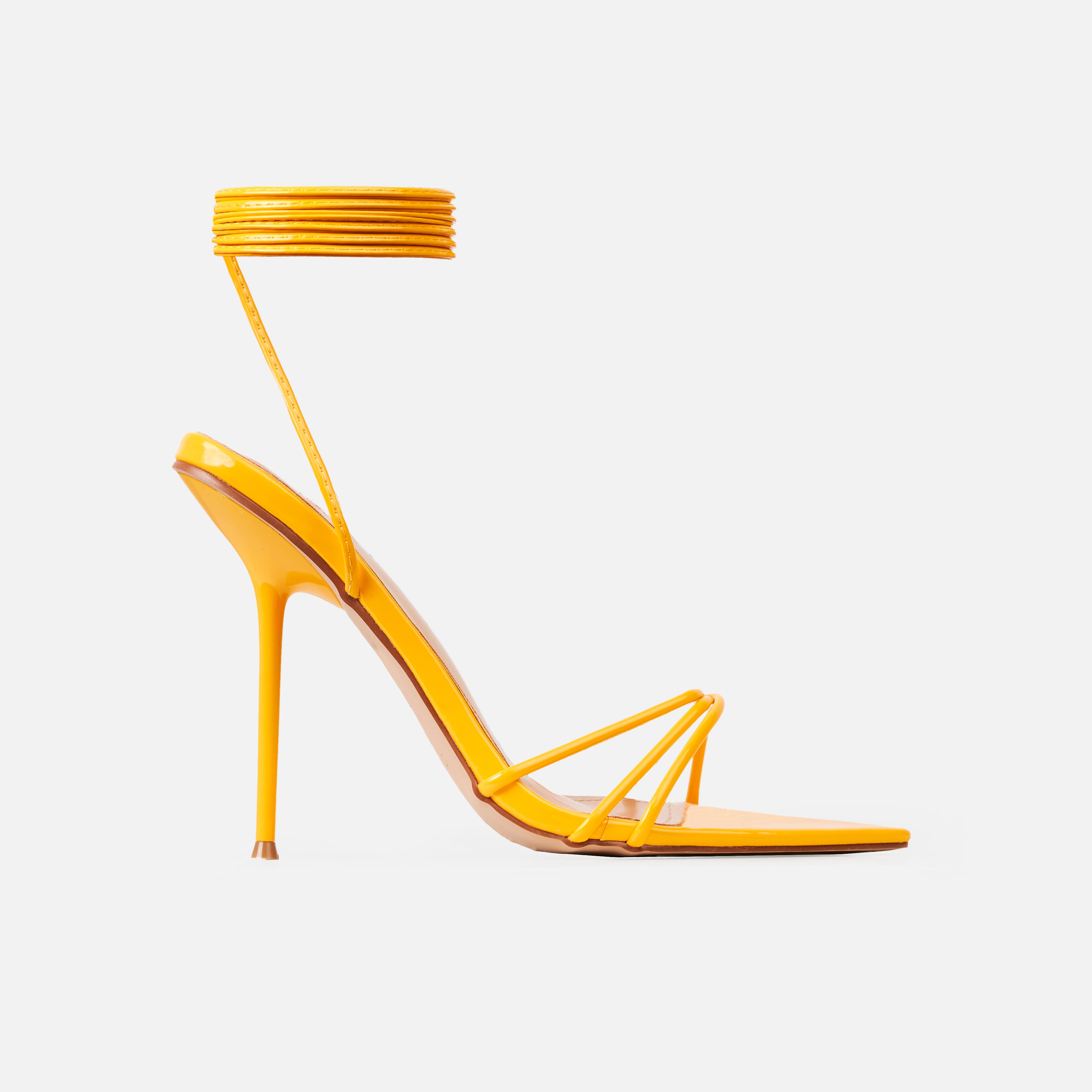 Jaylah Mango Strappy Lace Up Pointed Stiletto Heels | SIMMI London ...