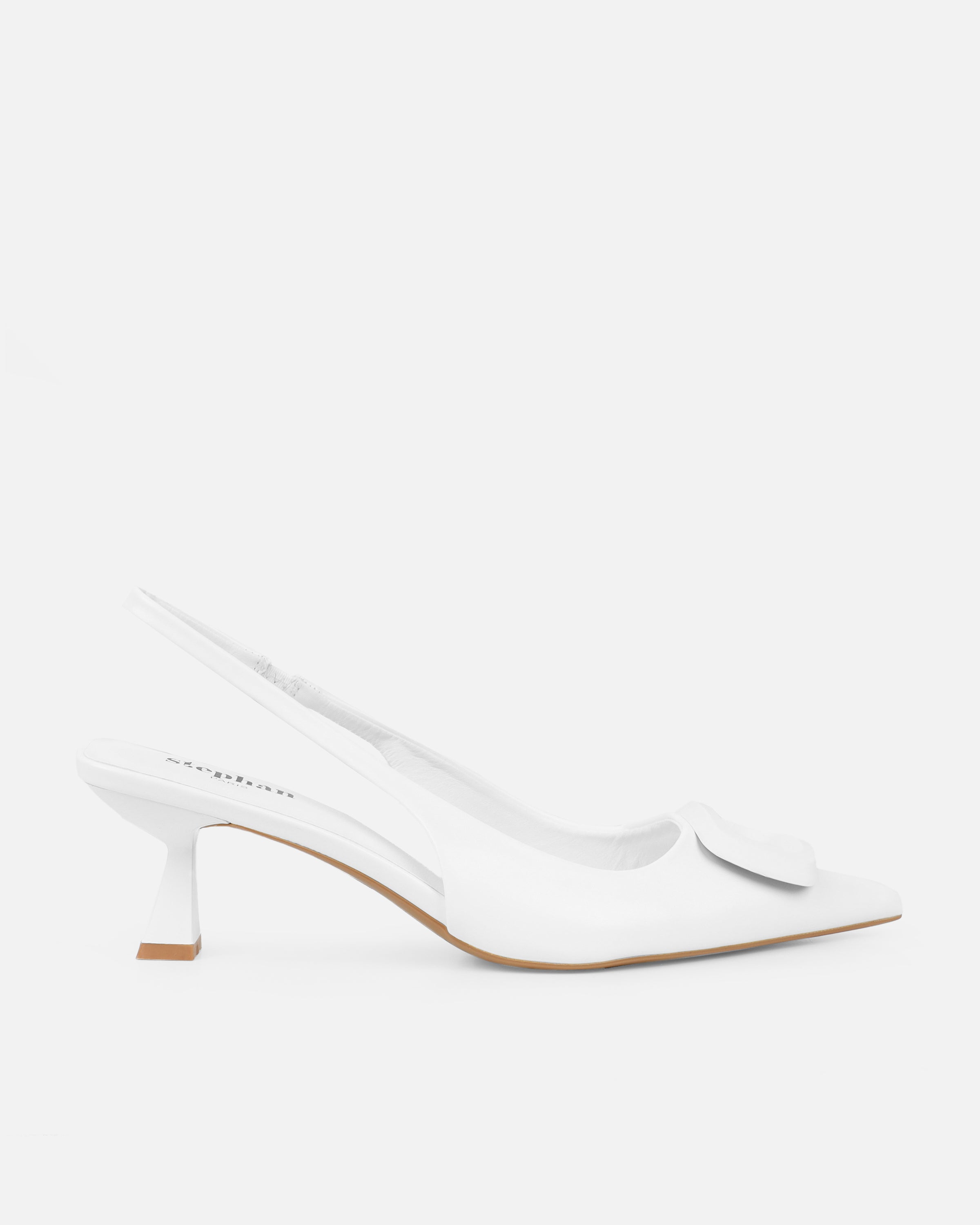 Odell White Sling Back Mid Heel Courts | SIMMI London