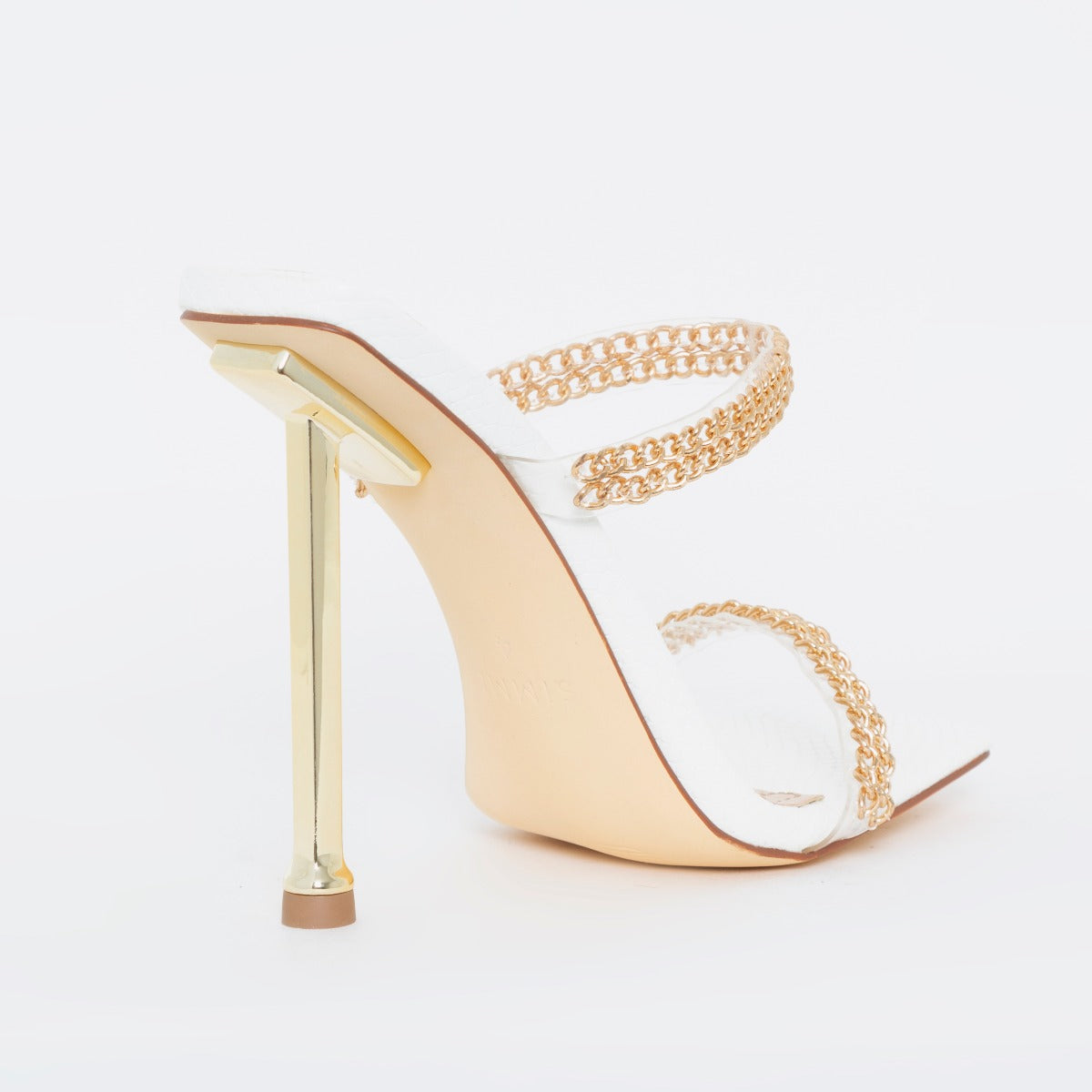 Madira White Faux Snake Print Clear Chain Stiletto Mules | SIMMI London ...