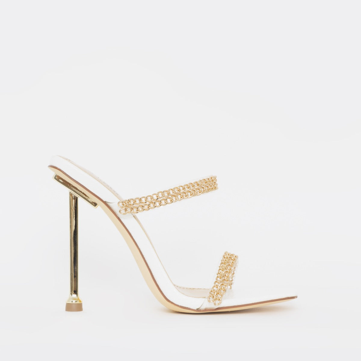 Madira White Faux Snake Print Clear Chain Stiletto Mules | SIMMI London ...