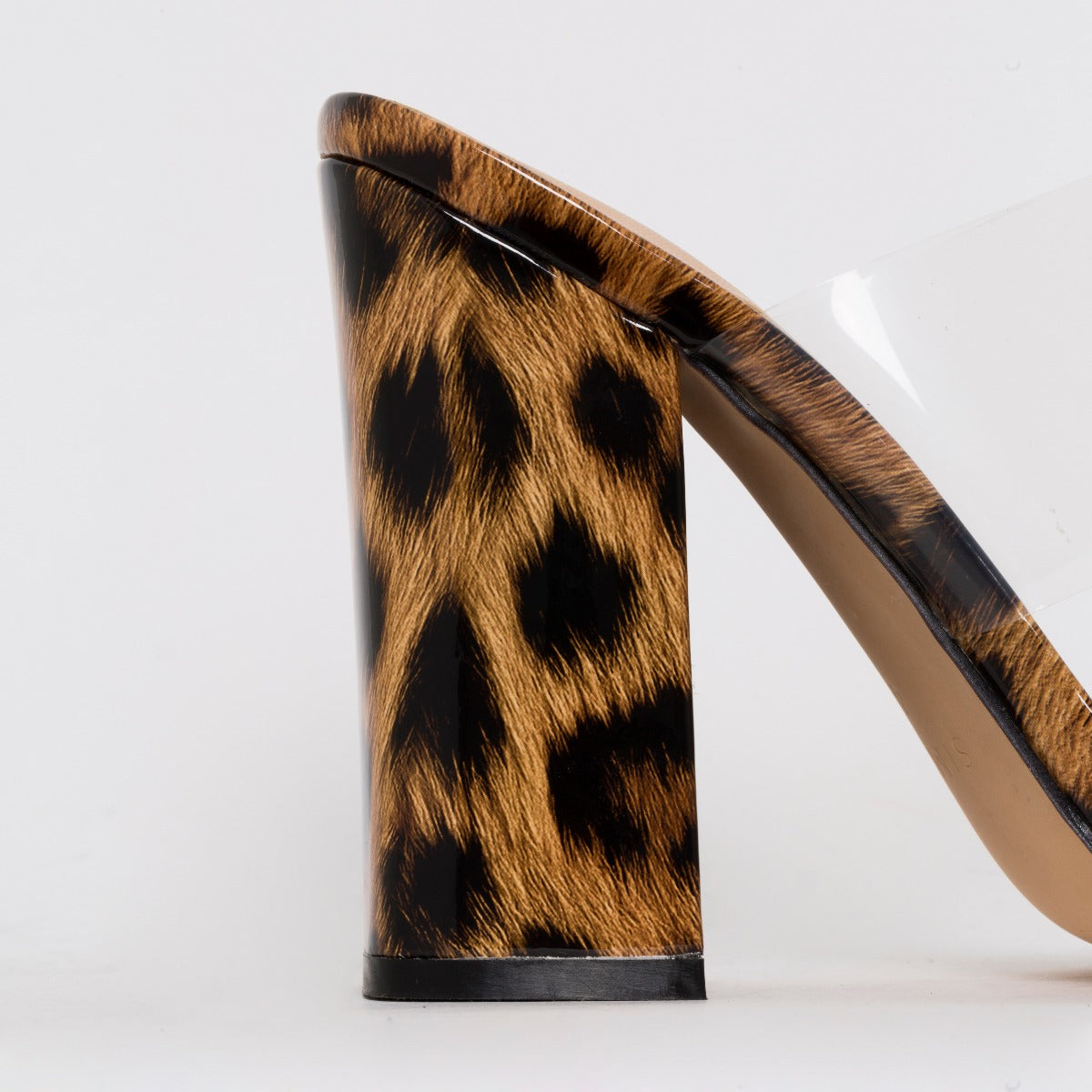 Carissa Wide Fit Patent Leopard Print Clear Block Mules – Simmi London