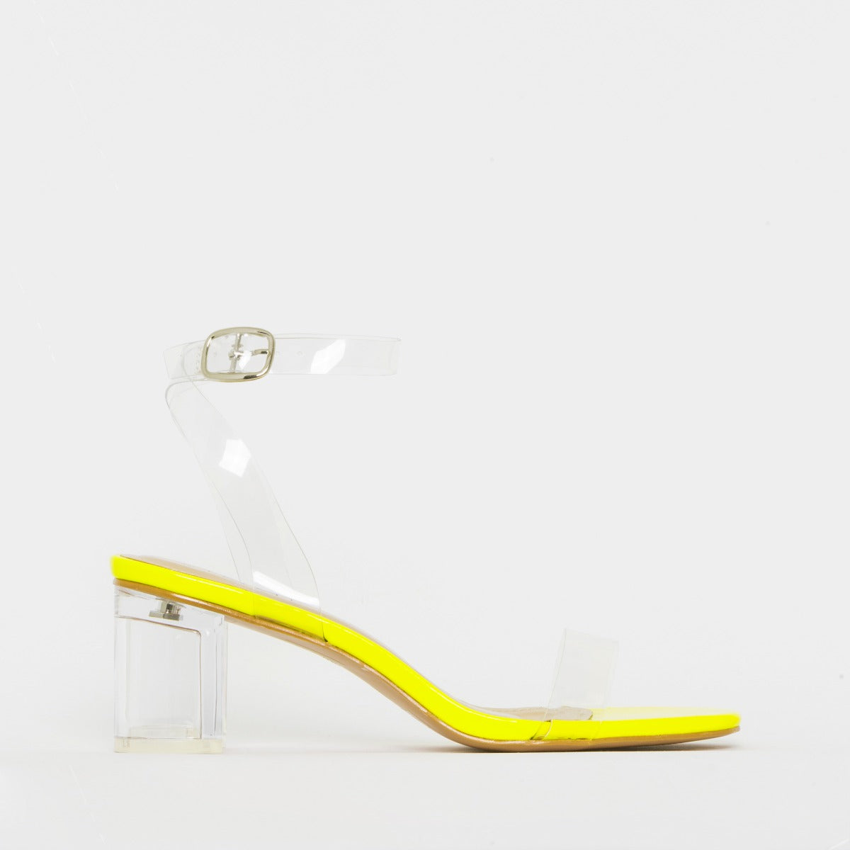 Koko Yellow Clear Mid Block Heels | Simmi London