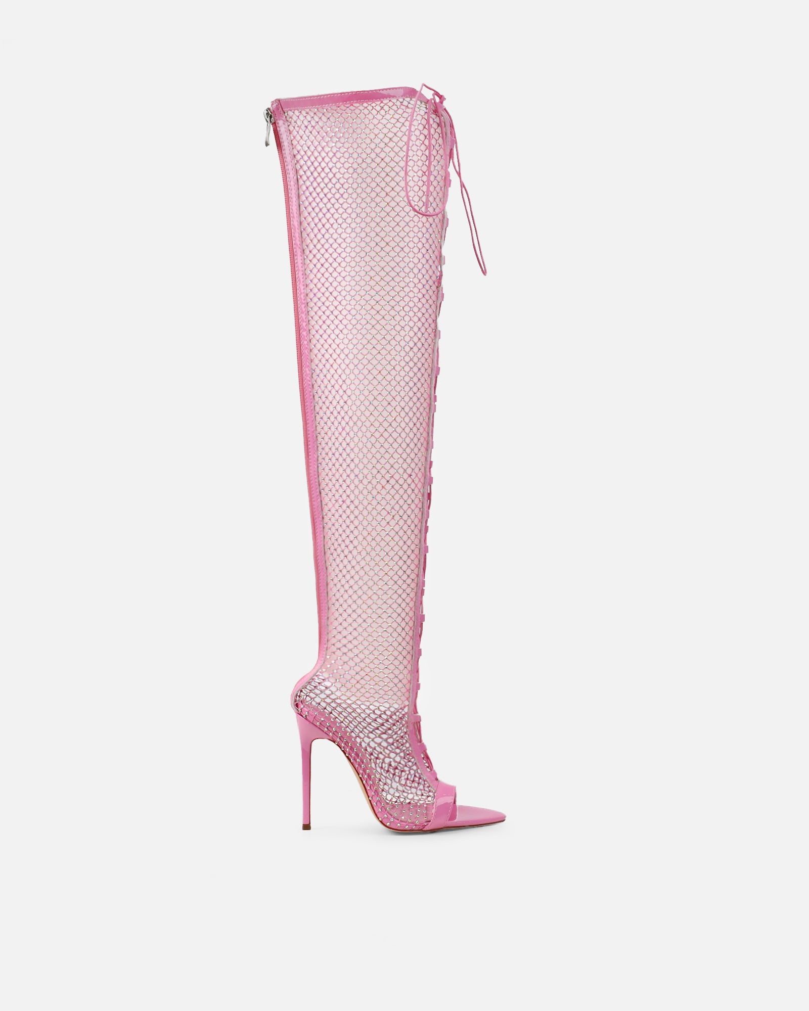 Talitha Bright Pink Diamante Lace Up Thigh High Heels | SIMMI London ...