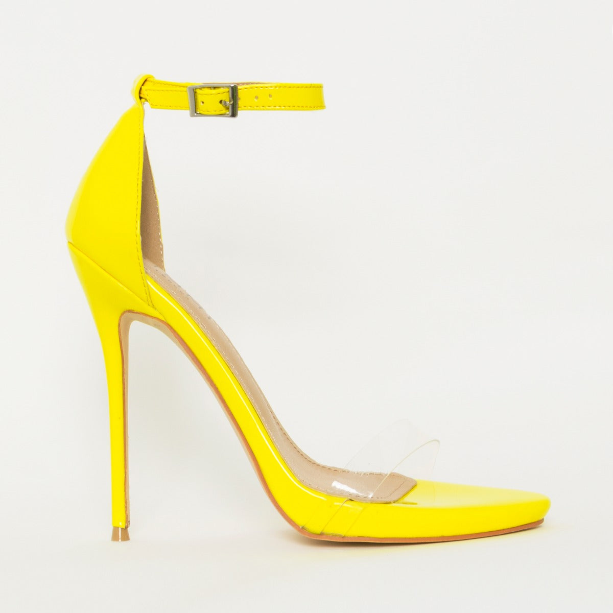 Elsie Neon Yellow Patent Barely There Stiletto Heels | Simmi London